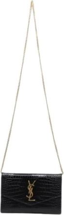 Saint Laurent Pre-owned Uptown Croc-Embossed Chain on Wallet - Femme - Pre-owned - Noir - Taille: ONE Size