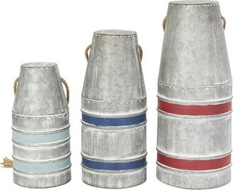 Deco 79 Dekorative Skulptur aus Metall, gestreift, Heimdekoration, Statuen mit Seilgriffen, Set mit 3 Akzentfiguren, 30,5 cm, 25,4 cm, 20,3 cm H, Grau