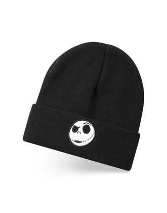 Disney The Nightmare Before Christmas Unisex Beanie M&uuml;tze in Schwarz | Gestrickte Winterm&uuml;tze mit aufgesticktem Jack Skellington-Charakter f&uuml;r Damen und Herr