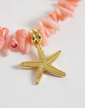 Orelia Collier tendance en plaqu&eacute; or 18 carats &agrave; pendentif &eacute;toile de mer et &eacute;clats imitation corail - Rose-Dor&eacute;