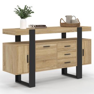 IDMarket PHOENIX Sideboard 140 cm mit 3 T&uuml;ren und 3 Schubladen aus Holz und Schwarz