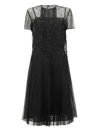 Prada robe pliss&eacute;e &agrave; ornements en cristal - Noir
