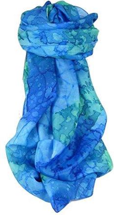 Pashmina & Silk Foulard Soie du M&ucirc;rier Peinte &agrave; la Main Classic Bluberry de