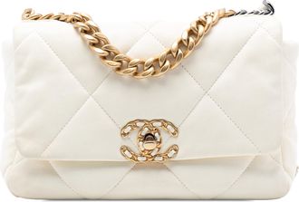 Chanel White Medium Lambskin 19 Flap