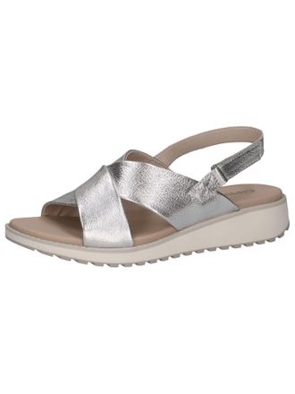 Caprice Damen Sandalen flach aus Leder mit Klettverschluss, Silber (Silver Metal.), 37 EU