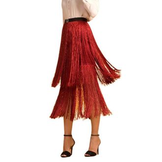 Moskada Teja Fransen Midi Rock - Gr&ouml;&szlig;e 46 - - Skirts - Damen - Orange - 2XL