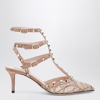 Valentino Garavani Hellrosa Rockstud Pumps aus Spitze