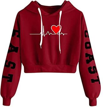 Generic Sweat &agrave; capuche court &agrave; manches longues avec cordon de serrage pour femme - Style d&eacute;contract&eacute; - V&ecirc;tements de rue pour printemps et automne - Haut tend