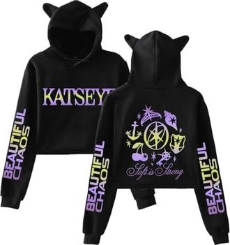 Generic Katseye Soft is Strong Merch Sweat à capuche avec oreilles de chat - Joli crop top sweatshirt pour filles et jeunes filles pull à manches longues, Noi