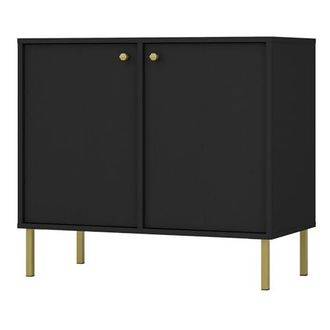 Selsey Schwarz-Graphite Kommode 73,9x83,6x40,8 cm - Metallf&uuml;&szlig;e Gold, Elegantes, Praktisches Design, 2 T&uuml;rig - Laminierte Spanplatte (16 mm), HDF R&uuml;ckwand - S