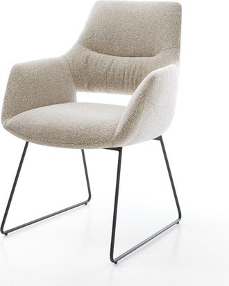 DELIFE Esszimmerstuhl Yago-Flex mit Armlehnen Webstoff Soft Beige Kufengestell Schwarz Taschenfederkern, Esszimmerst&uuml;hle
