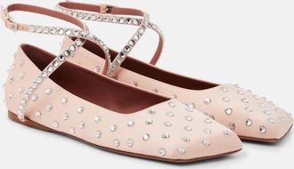 Amina Muaddi Ballerinas Ane aus Satin mit Kristallen