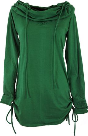 Guru Shop Longshirt, Minikleid mit Weiter Schalkapuze - Smaragdgr&uuml;n, Damen, Baumwolle, Size:S