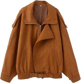 Generic Veste bomber en faux daim surdimensionn&eacute; 2026 tendance hiver v&ecirc;tements dext&eacute;rieur automne mode d&eacute;contract&eacute; fermeture &eacute;clair manteaux &eacute;l&eacute;gants v&ecirc;tement