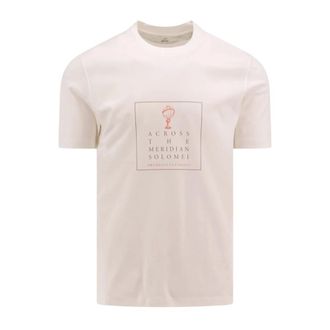 Brunello Cucinelli Homme, Tops, Blanc, Taille: M T-shirt à Manches Courtes et Col Rond