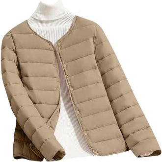 Generic Veste dhiver matelassée légère et coupe-vent à col rond pour femme - Grande taille - Simple boutonnage facile à ranger - Manteau chaud à manches longu