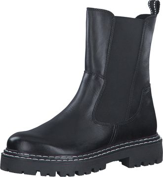 Marco Tozzi Damen Chelsea Boots aus Leder Flach, Schwarz (Black/White), 38