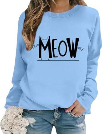 Generic Sweat-shirts &agrave; enfiler pour femme | Meow en forme de chat - Sweat-shirt &agrave; manches longues pour lautomne - Hauts de vacances tendance - pour les rencon