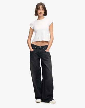 Superdry jean baggy taille mi-haute d&eacute;lav&eacute; noir vintage