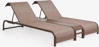 Sklum Set aus 2 verstellbaren Liegest&uuml;hlen und Beistelltisch aus Stahl Marietta Braun Choco