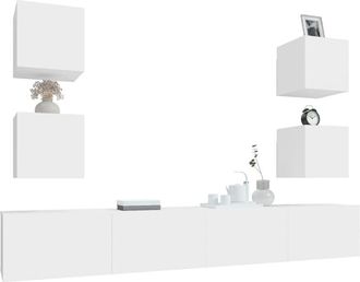 Generic TV Schrank Set(6 oder 7 -TLG.), Wohnwand, Schrankwand, Anbauwand, H&auml;ngeschrank, Lowboard, Fernsehschrank, Wandschrank, TV M&ouml;bel, Holzwerkstoff(Wei&szlig;) (