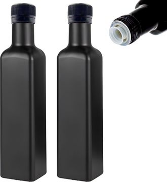 mikken Art 2 x Ölflasche 250 ml mit Ausgiesser Ölspender Glasflasche schwarz inkl. Etiketten