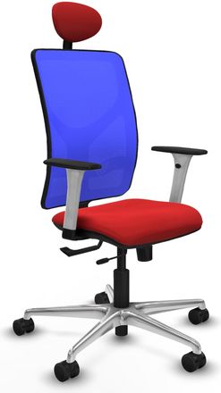 Piqueras y Crespo B&uuml;rostuhl mit wei&szlig;en und schwarzen Armlehnen, h&ouml;henverstellbare Lendenwirbelst&uuml;tze und festes Kopfteil, ausgestattet mit Syncro/Traslack. Blau/Rot