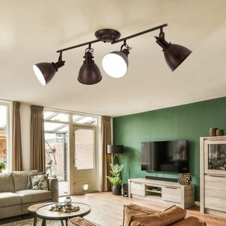 Globo Lighting Deckenleuchte 4 Strahler Spotleiste Strahler beweglich Spotleuchte Deckenlampe, Metall rost, 4x E14 Fassungen, LxBxH 80x15x20 cm