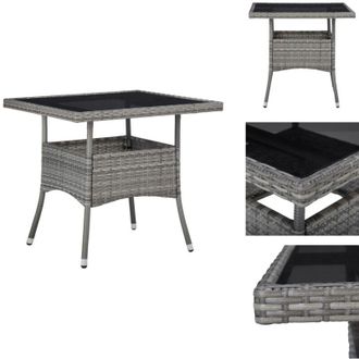 vidaXL Garten-Esstisch Grau Poly Rattan und Glas - Gartentisch - Esstisch - Outdoor M&ouml;bel - Polyrattan Tisch - Gartenm&ouml;bel