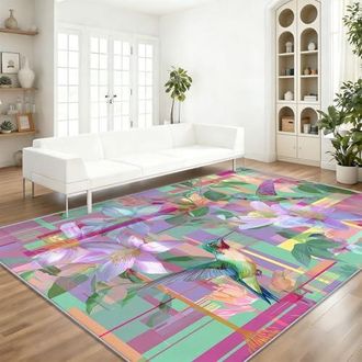Generic Tapis de Salon Chambre Salle &agrave; Manger Adulte Bureau Design Fleurs Tropicales Colibri Poil Court Fin Doux L&eacute;ger R&eacute;sistant 120 x 180 cm, Color&eacute;