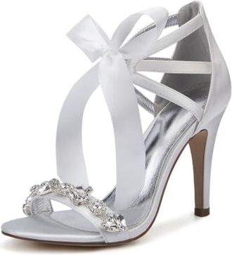 Generic 0Chaussures De Mariage Sandales À Talons Femme Mariée Peep Toe Stylet Sandales pour Robes Et Chaussures De Fête 10.5Cm,Ivoire,42 EU