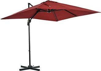 OUTSUNNY Parasol déporté carré manivelle avec pied en acier dim. 2,5L x 2,5l m alu. polyester haute densité rouge