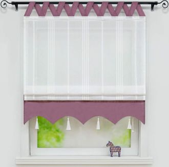 Joyswahl Leinenoptick Raffrollo mit V Schlaufen »Catrin« Raffgardine mit Längsstreifen und farblich abgesetzte Blende BxH 120x140cm Violett 1 Stück