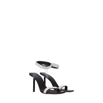 Amina Muaddi Femme, Chaussures, Noir, Taille: 39 EU Sandale avec Strass et Fermeture en Daim