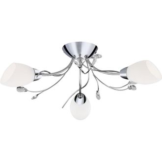 Searchlight Searchlight - Plafonnier gardenia 3L affleurant style florale acier chrom&eacute; et diffuseur verre blanc, pampilles cristal, E14 3x60w maxi, diam&egrave;tre 60cm