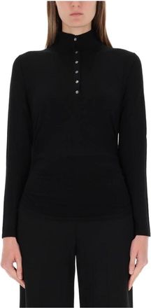 Theory Femme, Tops, Noir, Taille: 42 FR Haut &agrave; Manches Longues avec Col Montant Boutonn&eacute;
