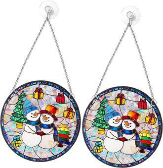 Garneck 2s&auml;tze Festlicher Weihnachts-sonnenf&auml;nger Aus Robustem Acryl Bunter Runder Schneemann Wand Fensterschmuck Wiederverwendbare T&uuml;rdekoration F&uuml;r Home Off