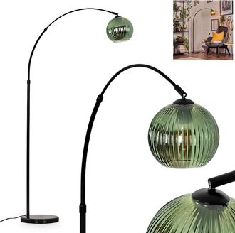 HOFSTEIN Stehleuchte Koyoto, Stehlampe aus Metall/Riffelglas in Schwarz/Gr&uuml;n mit Marmorfu&szlig;, verstellbare Leuchte im Retro-Design (Schirm &Oslash; 20 cm), Fu&szlig;schalter,