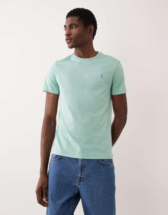 Polo Ralph Lauren T-Shirt in Mittelgr&uuml;n mit gesticktem Pony-Blau