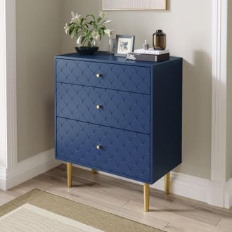 STILVORA Commode avec 3 Tiroirs et Pieds M&eacute;tal 20 cm, Fa&ccedil;ade Motif &Eacute;cailles, Style &Eacute;l&eacute;gant, en Bois, 75&times;40&times;89 cm, Bleu Marine