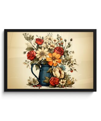 MuchoWow &copy; Bilder mit Rahmen 60x40 cm Poster Wanddekoration Wohnzimmer Deko Modern Geschenke Bilderrahmen Vintage - Blumen - Vase - Farben - Beige