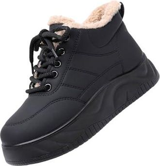 Generic Bottines dHiver pour Femme Doubl&eacute;es en Peluche Chaudes Chaussures Montantes &agrave; Lacets Plateforme Semelle Antid&eacute;rapante Chaussures De Marche L&eacute;g&egrave;res D&eacute;c