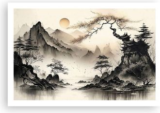 Arttor Poster ohne Rahmen Asien Japan Sicht Deko 91x61cm Wandposter Art Prints Wandbilder Dekoration Wohnzimmer Schlafzimmer Küche Wanddeko Bild Wand Kunstdr