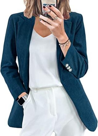 Minetom Velours Côtelé Blazer Femme Élégant Veste de Tailleur Costume Manches Longues Slim Fit Bureau Affaires Manteau Cardigan Blouson Vert XXL