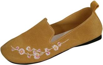 Generic Chaussures plates pour femme - Coupe large - Confortables - Bout rond - Brod&eacute;es - Tendance - L&eacute;g&egrave;res - &Agrave; enfiler - Chaussures de marche en plein air, 