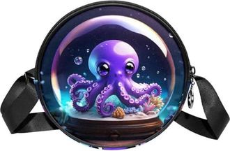 Generic Petit sac &agrave; bandouli&egrave;re rond pour femme, motif pieuvre boule de cristal avec fermeture &eacute;clair, bretelles r&eacute;glables, sac &agrave; main rond d&eacute;contract&eacute; pour f