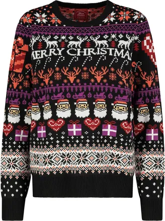 Sublevel Damen Weihnachtspullover - Lustiger Ugly Christmas Sweater mit Festlichen Motiven für die Feiertage black XXL