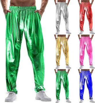 Generic Pantalon m&eacute;tallique pour homme - Pantalon de jogging scintillant pour homme - Taille &eacute;lastique - Pour discoth&egrave;que, cosplay, festival, f&ecirc;te costum&eacute;e - 