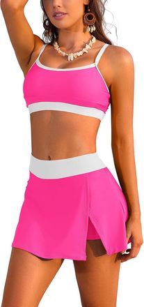 SHEKINI Damen Bikini Set Badeanz&uuml;ge mit Rock High Waist Bauchweg Baderock mit Sicherheitsshorts Zweiteiliger Bademode Badeanzugkleid Push up Bikini Oberteil S