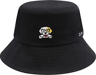 ZLYC Chapeau de pêcheur brodé Unisexe à la Mode Chapeau dété Chapeau dextérieur pour Adolescents, Chien Noir, Taille Unique